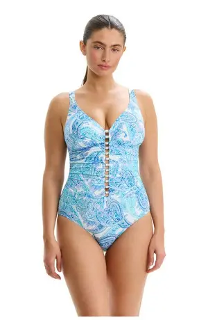 GOTTEX Boho Bloom D-cup V-neck One Piece - Blue-multi