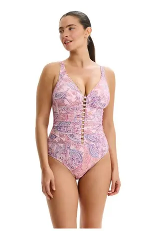 GOTTEX Profile By Gottex Boho Bloom D-Cup V-Neck One Piece Pink-multi