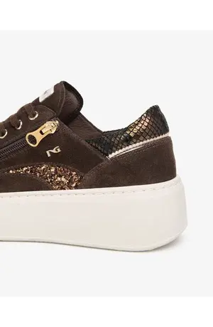 NEROGIARDINI Platform Side Zip Sneaker - Chocolate