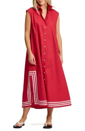 SHIRTY Cassie Sleeveless Cotton Midi Shirtdress - Dark Red