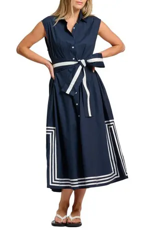 SHIRTY Cassie Sleeveless Cotton Midi Shirtdress With Grosgrain Trim - French Navy