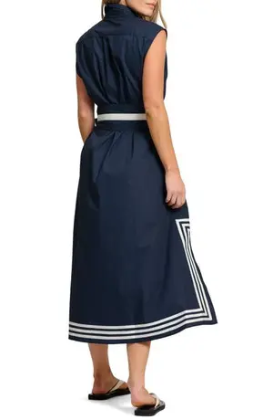 SHIRTY Cassie Sleeveless Cotton Midi Shirtdress With Grosgrain Trim - French Navy