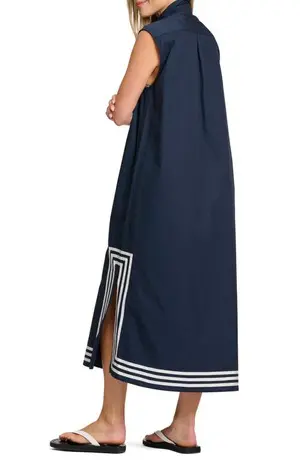 SHIRTY Cassie Sleeveless Cotton Midi Shirtdress With Grosgrain Trim - French Navy