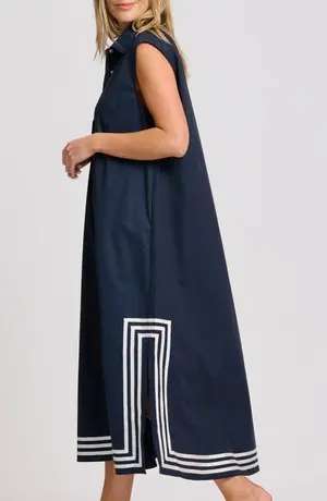 SHIRTY Cassie Sleeveless Cotton Midi Shirtdress With Grosgrain Trim - French Navy