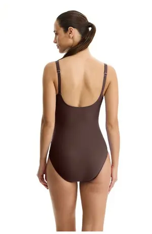 GOTTEX Tutti Frutti Shirred Peasant One Piece - Espresso
