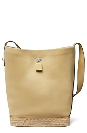 Tory Burch Lock T Monogram Crochet Slim Suede Shoulder Bag - Butter