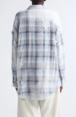 R13 Shredded Seam Plaid Flannel Shirt