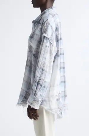 R13 Shredded Seam Plaid Flannel Shirt