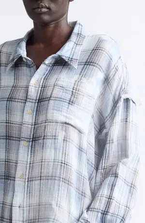 R13 Shredded Seam Plaid Flannel Shirt