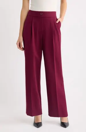Anne Klein Pleated Wide Leg Pants - Chianti
