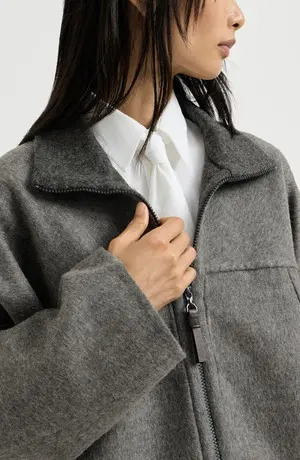 Brunello Cucinelli Hand-crafted Bomber Jacket In Virgin Wool Double Cloth With Shiny Zipper Pull