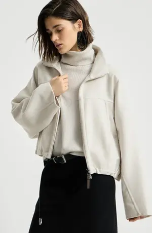 Brunello Cucinelli Hand-crafted Virgin Wool Double Cloth Bomber Jacket - Grey