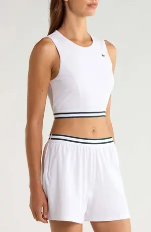 Lacoste Ribbed Cotton Blend Cropped Tank Top