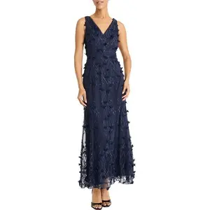 Maggy London Sleeveless Floral Appliqué Gown - Navy Blazer