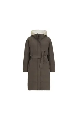 Brunello Cucinelli Techno Cotton Taffeta Down Coat With Shearling Inserts And Shiny Zipper Pull