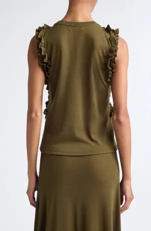 Ulla Johnson Vesna Ruffle Wool Jersey Top - Loden