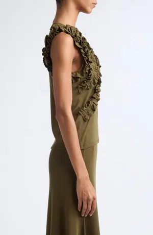 Ulla Johnson Vesna Ruffle Wool Jersey Top - Loden