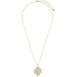 Sterling Forever Pav Cubic Zirconia Shamrock Pendant Necklace - Gold