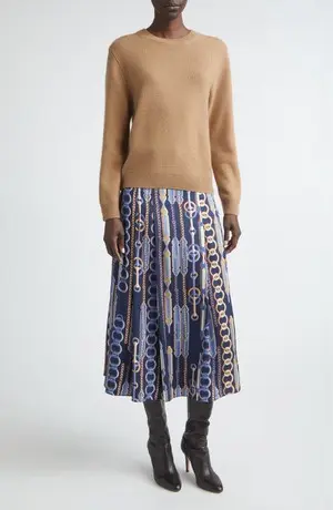 St. John Heritage Chain Bridle Print Pleated Midi Skirt