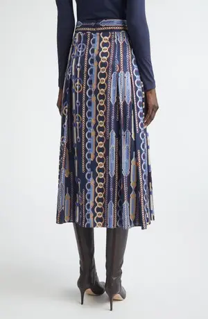 St. John Heritage Chain Bridle Print Pleated Midi Skirt