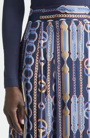 St. John Heritage Chain Bridle Print Pleated Midi Skirt