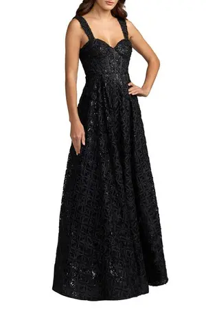 Mac Duggal Sleeveless Sweetheart Floral Tulle A Line Gown - Black