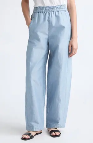 Emporio Armani Wide Leg Trousers With Elasticated Waist - Denim