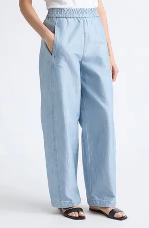 Emporio Armani Wide Leg Trousers With Elasticated Waist - Denim