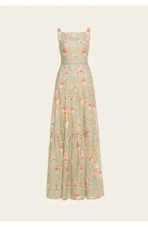 Agua Bendita Abeja Playa Maxi Linen Dress - Green