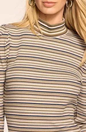 Ramy Brook Yvonne Striped Mock Neck Top