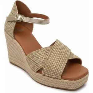 MENINA STEP Jimena High Double Band Woven Espadrille Sandal - Gold