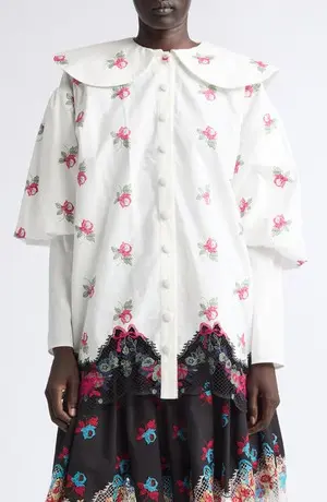 CHOPOVA LOWENA Chopova Lowena Floral Embroidered Cotton Shirt With Lace Trim