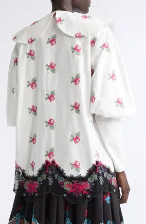 CHOPOVA LOWENA Floral Embroidered Cotton Shirt With Lace Trim