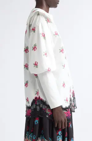 CHOPOVA LOWENA Floral Embroidered Cotton Shirt With Lace Trim