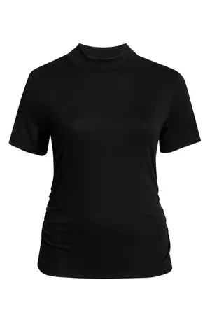 CITY BLUES Mock Neck Short Sleeve Top With Shirring