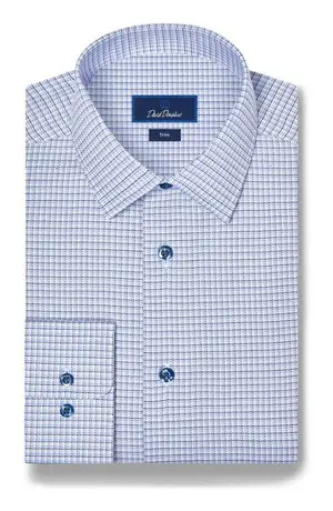 David Donahue Trim Fit Check Stretch Cotton Twill Dress Shirt Blue/purple