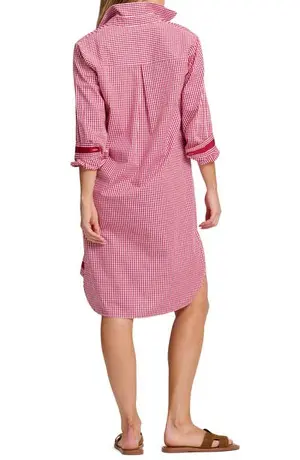 SHIRTY Winnie Gingham Cotton Shirtdress With Sash - Dark Red