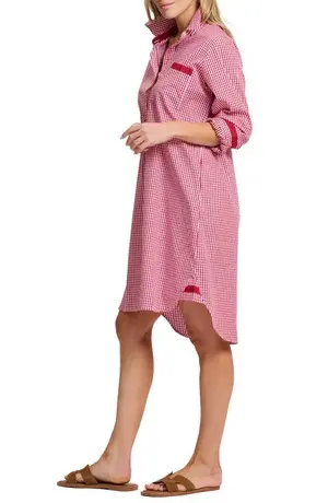 SHIRTY Winnie Gingham Cotton Shirtdress With Sash - Dark Red