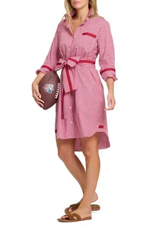 SHIRTY Winnie Gingham Cotton Shirtdress With Sash - Dark Red