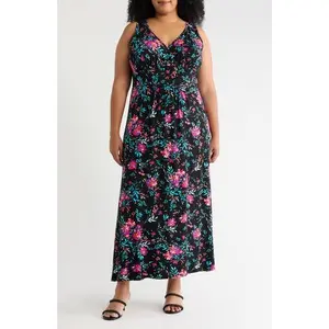 Loveappella Empire Waist Maxi Dress - Black/fuchsia