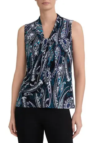KASPER Sleeveless Paisley Print Knot Front Top