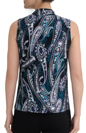 KASPER Sleeveless Paisley Print Knot Front Top