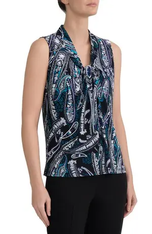 KASPER Sleeveless Paisley Print Knot Front Top