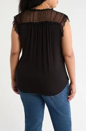 Loveappella Tie Neck Ruffle Top - Black