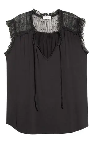 Loveappella Tie Neck Ruffle Top - Black
