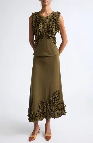 Ulla Johnson Heloise Ruffle Wool Midi Skirt - Loden