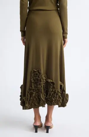 Ulla Johnson Heloise Ruffle Wool Midi Skirt - Loden