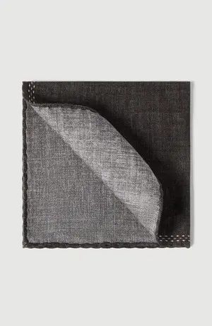 Brunello Cucinelli Silk Pocket Square With Printed Logo Dark Grey