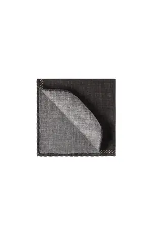 Brunello Cucinelli Silk Pocket Square With Printed Logo - Dark Grey