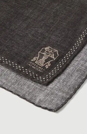 Brunello Cucinelli Silk Pocket Square With Printed Logo - Dark Grey
